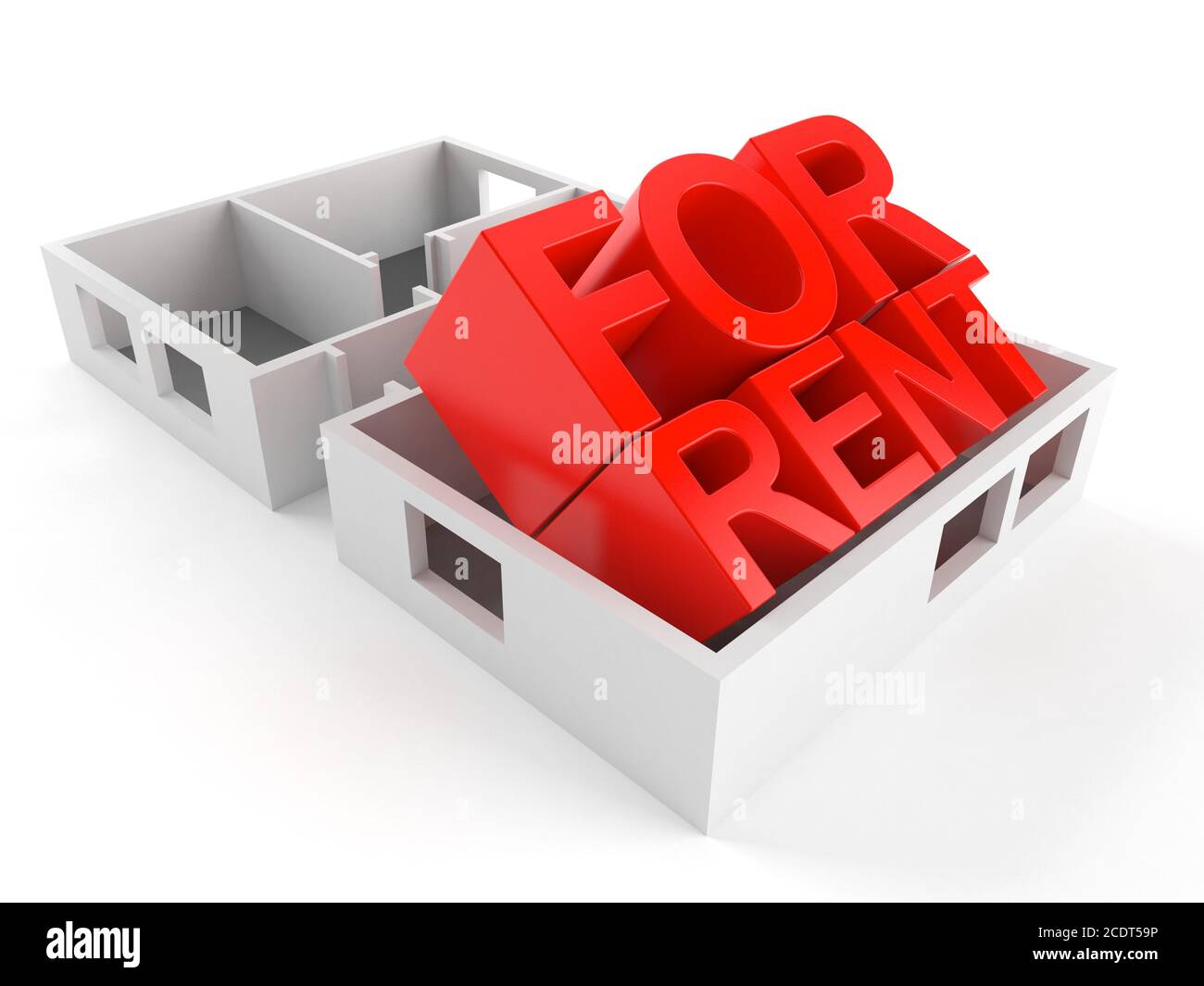 For rent text inside house isolated on white background Stock Photo - Alamy