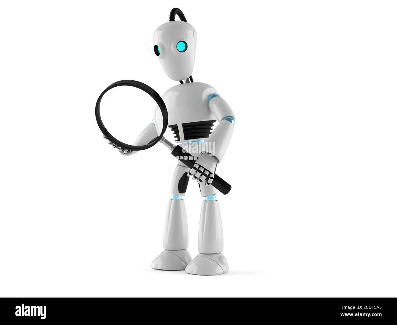 Android with magnifying glass isolated on white background Stock Photo ...