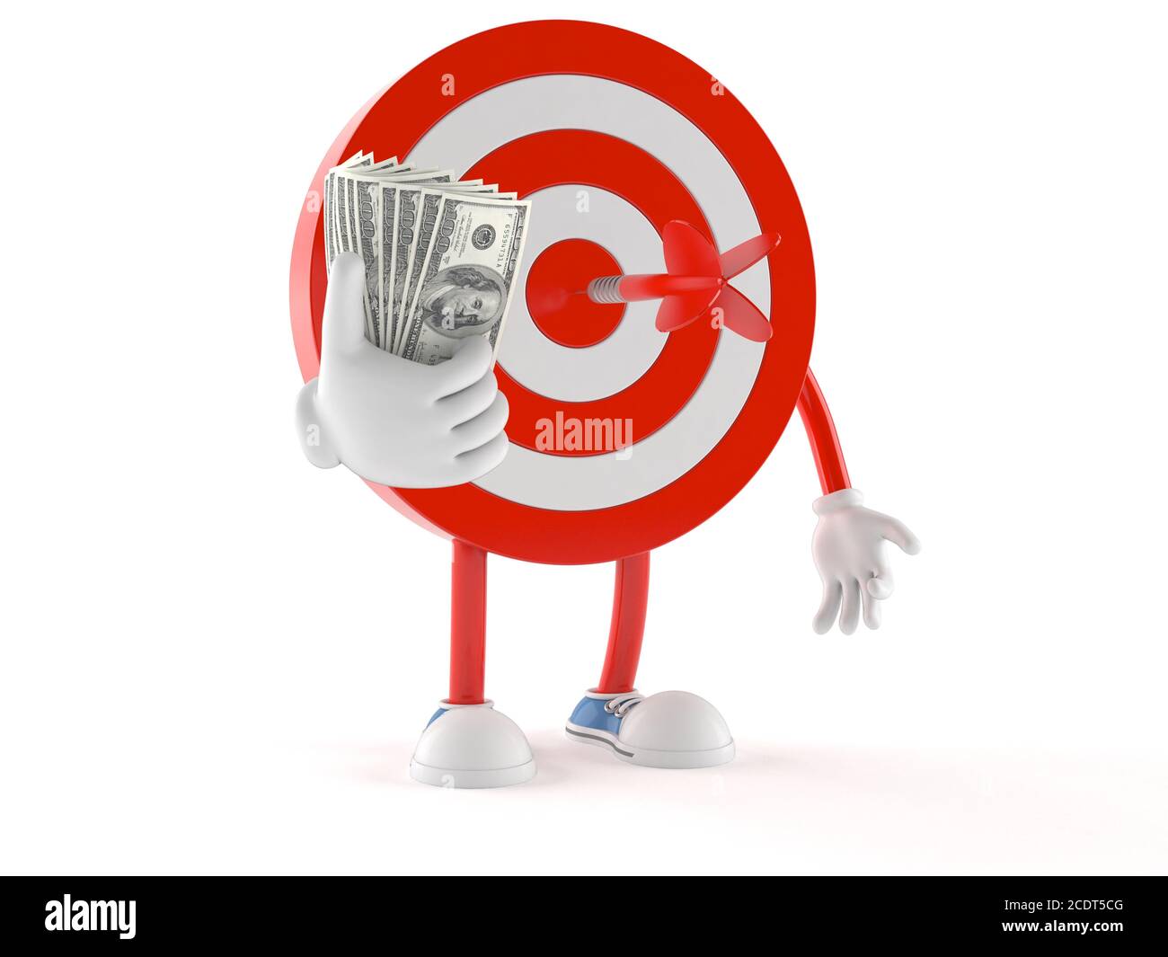Bull's eye character with money isolated on white background Stock ...