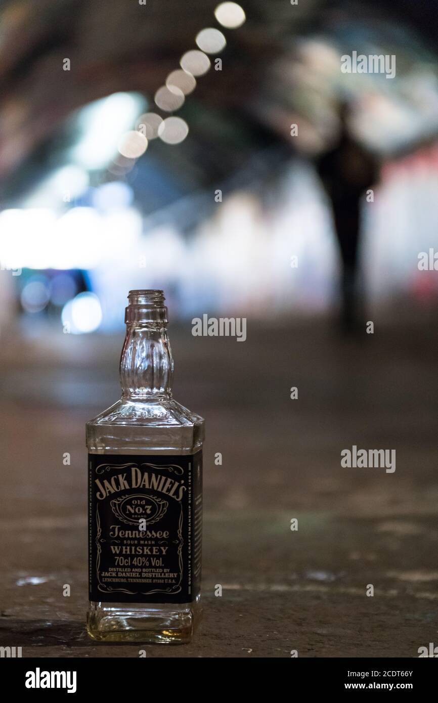 London, UK - Mar 17, 2019: Empty Jack Daniels bottle at the famous ...
