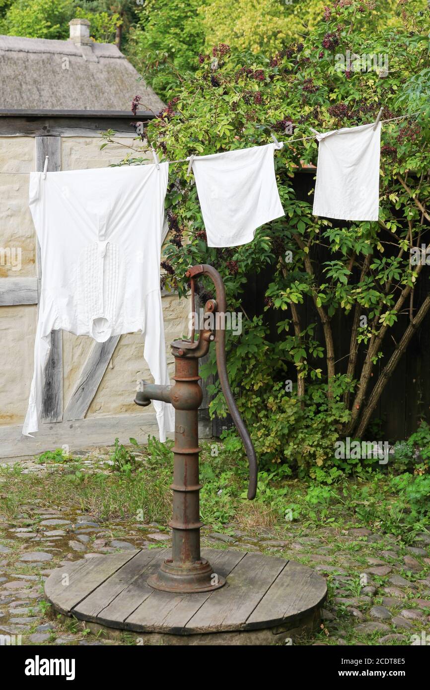 Washing day in the old town of Aarhus called Gamle by in Danish ...