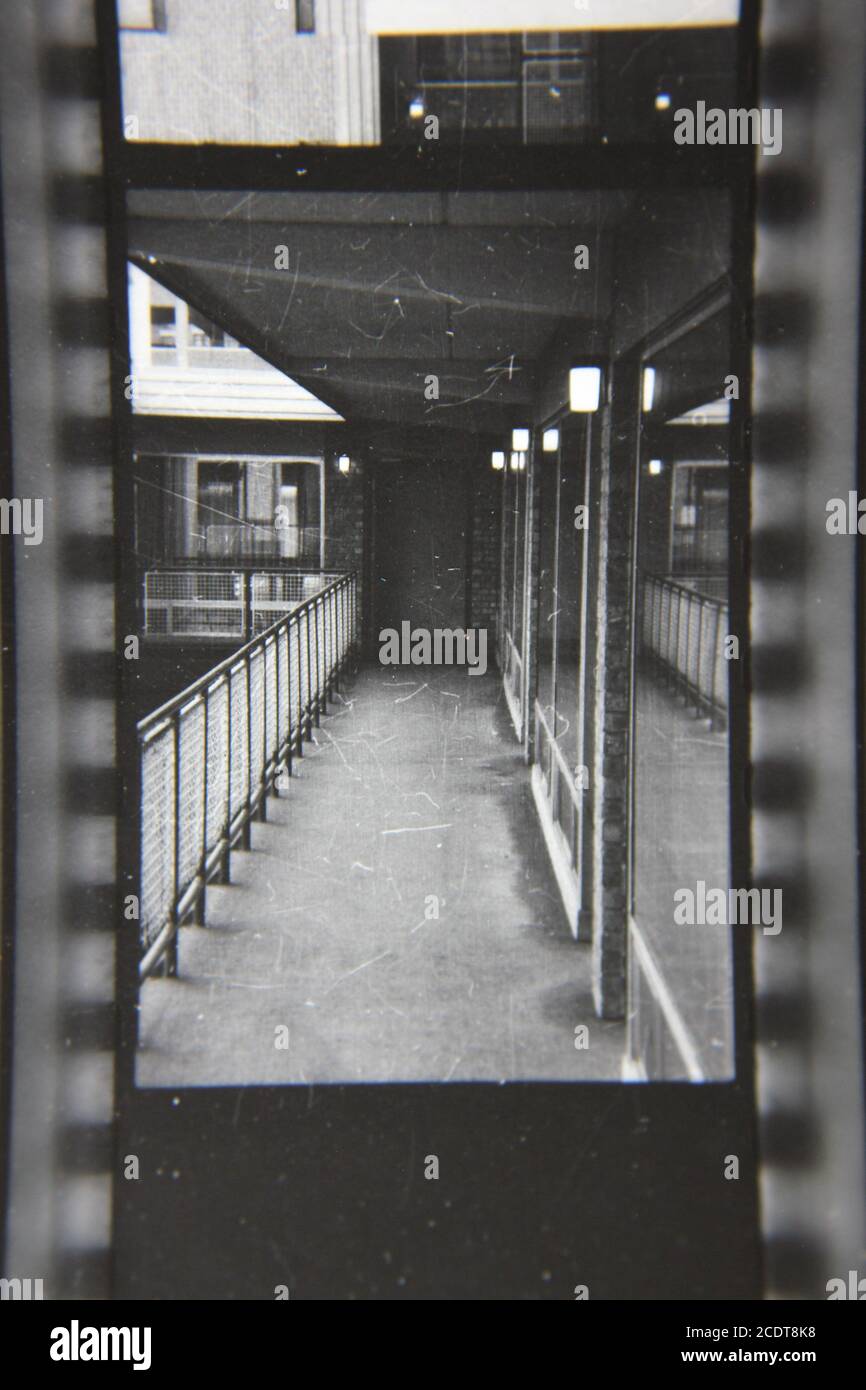 Fine 1970s vintage black and white photography of an outdoor walkway ...