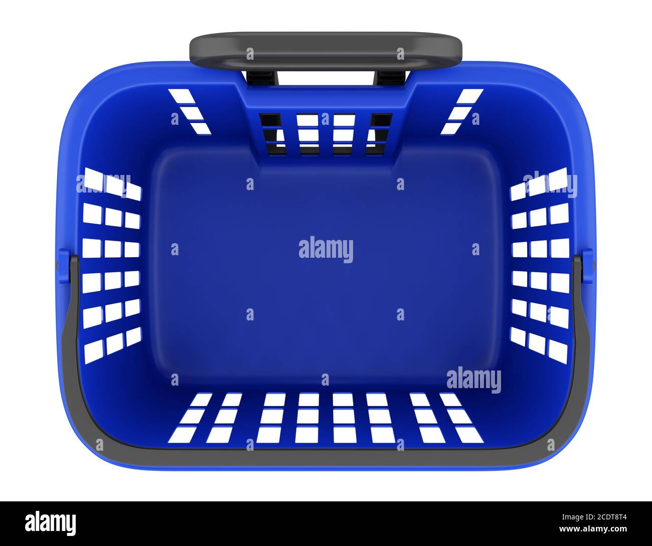 top view of empty blue shopping basket isolated on white background ...