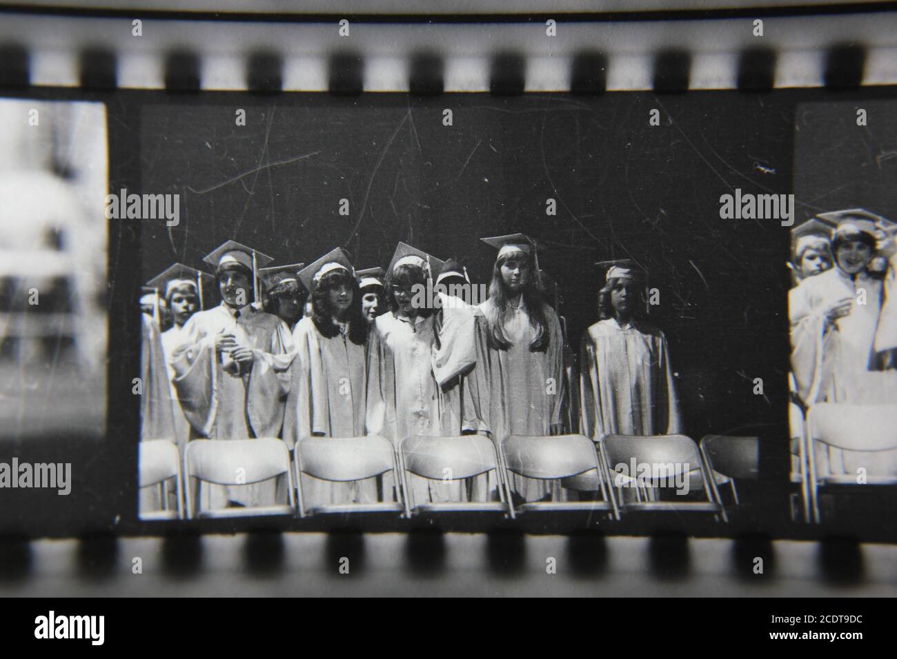 Fine 1970s vintage black and white photography of a commencement ...