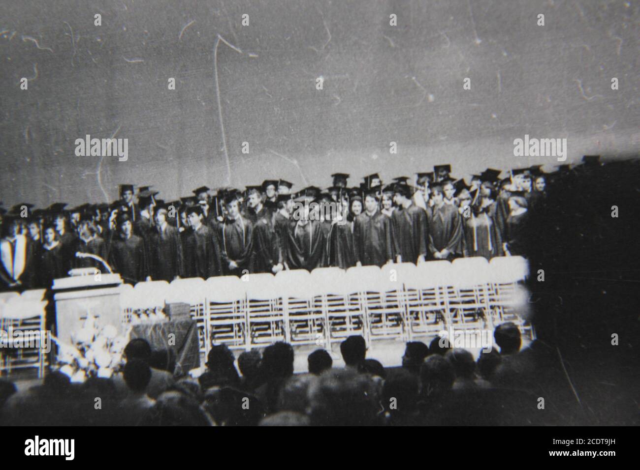 Fine 1970s vintage black and white photography of a commencement ...