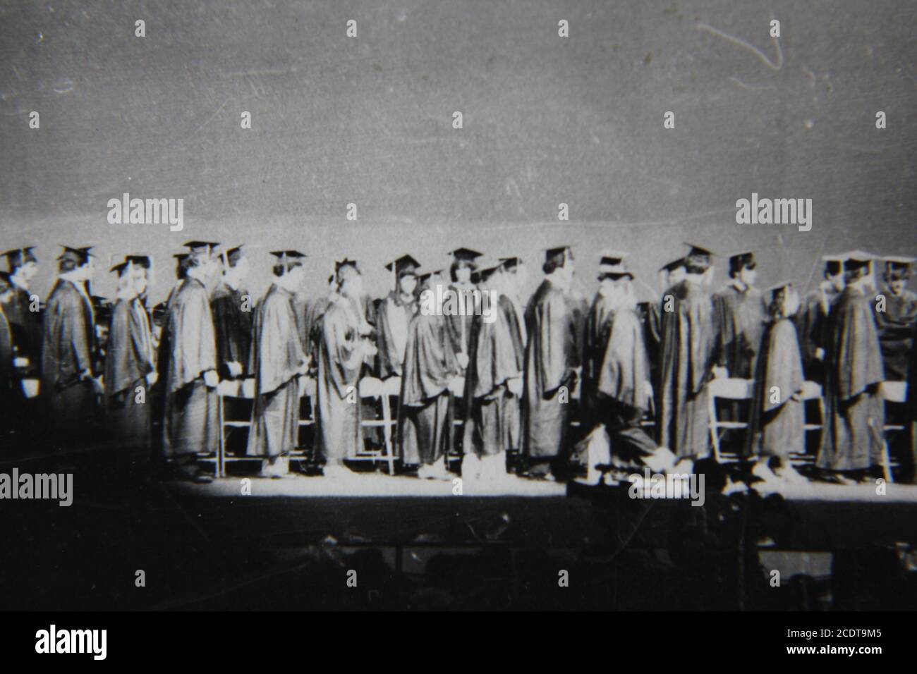 Fine 1970s vintage black and white photography of a commencement ...