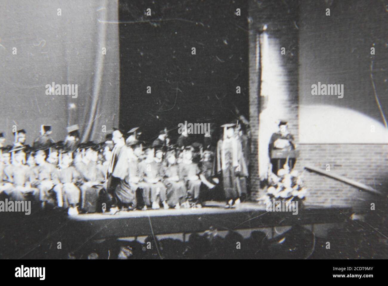 Fine 1970s vintage black and white photography of a commencement ...