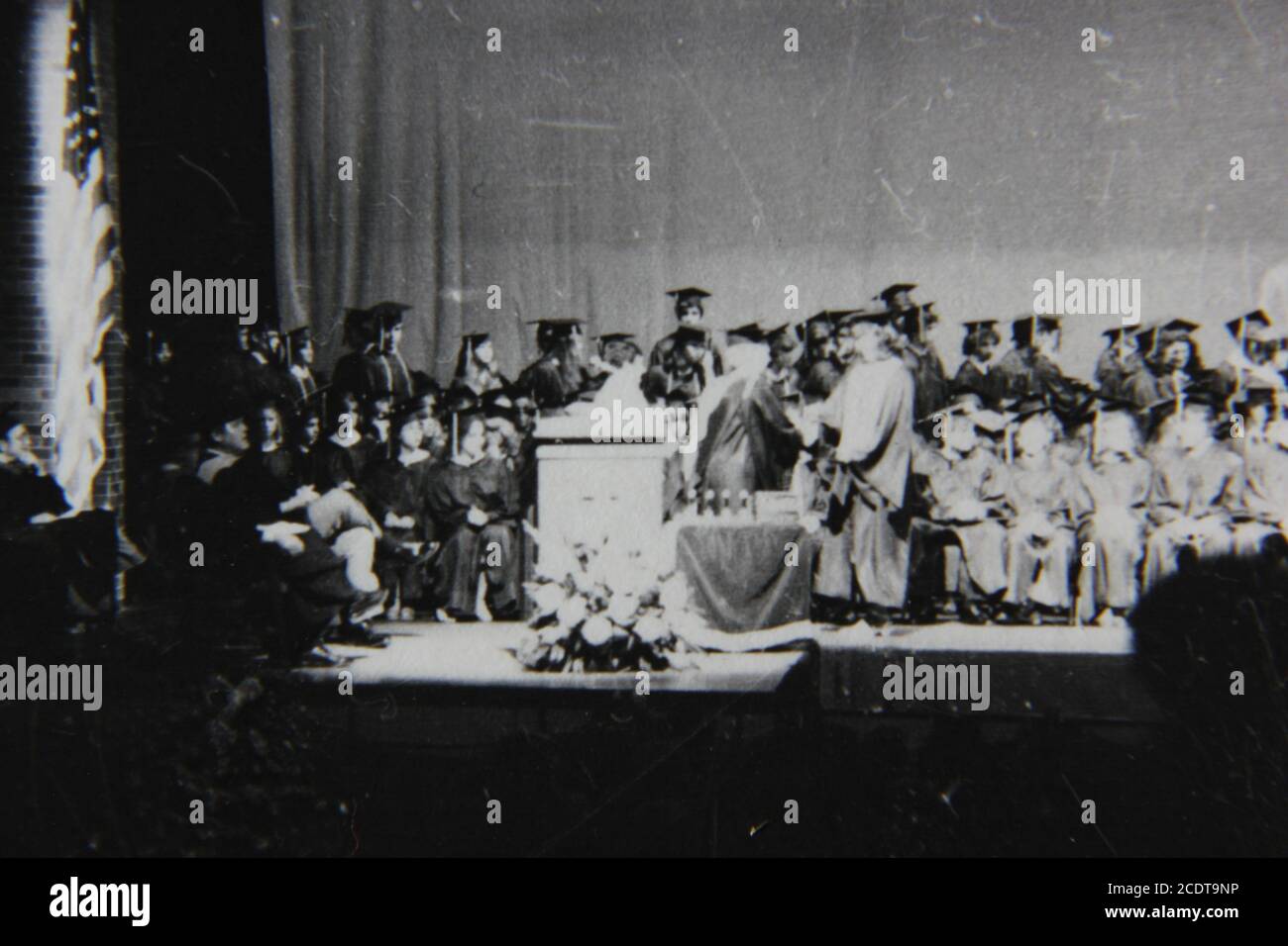Fine 1970s vintage black and white photography of a commencement ...