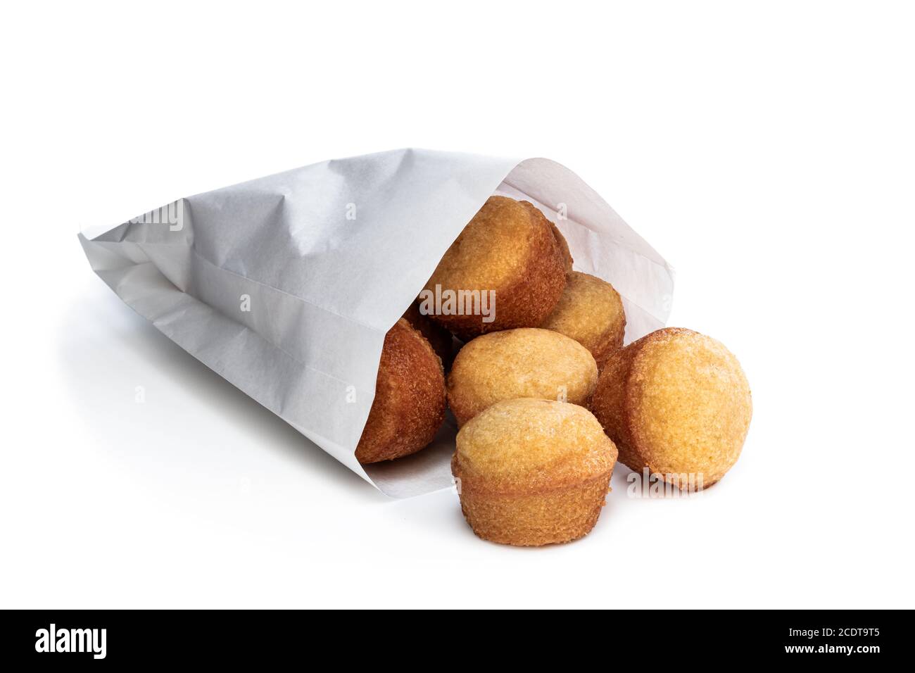 Small vanilla cakes in paper bag isolated on white background Stock ...