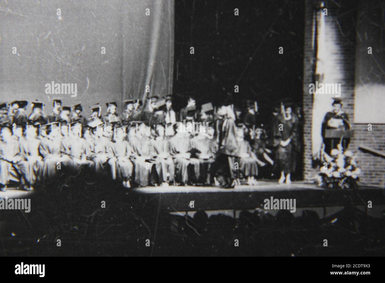 Fine 1970s vintage black and white photography of a commencement ...