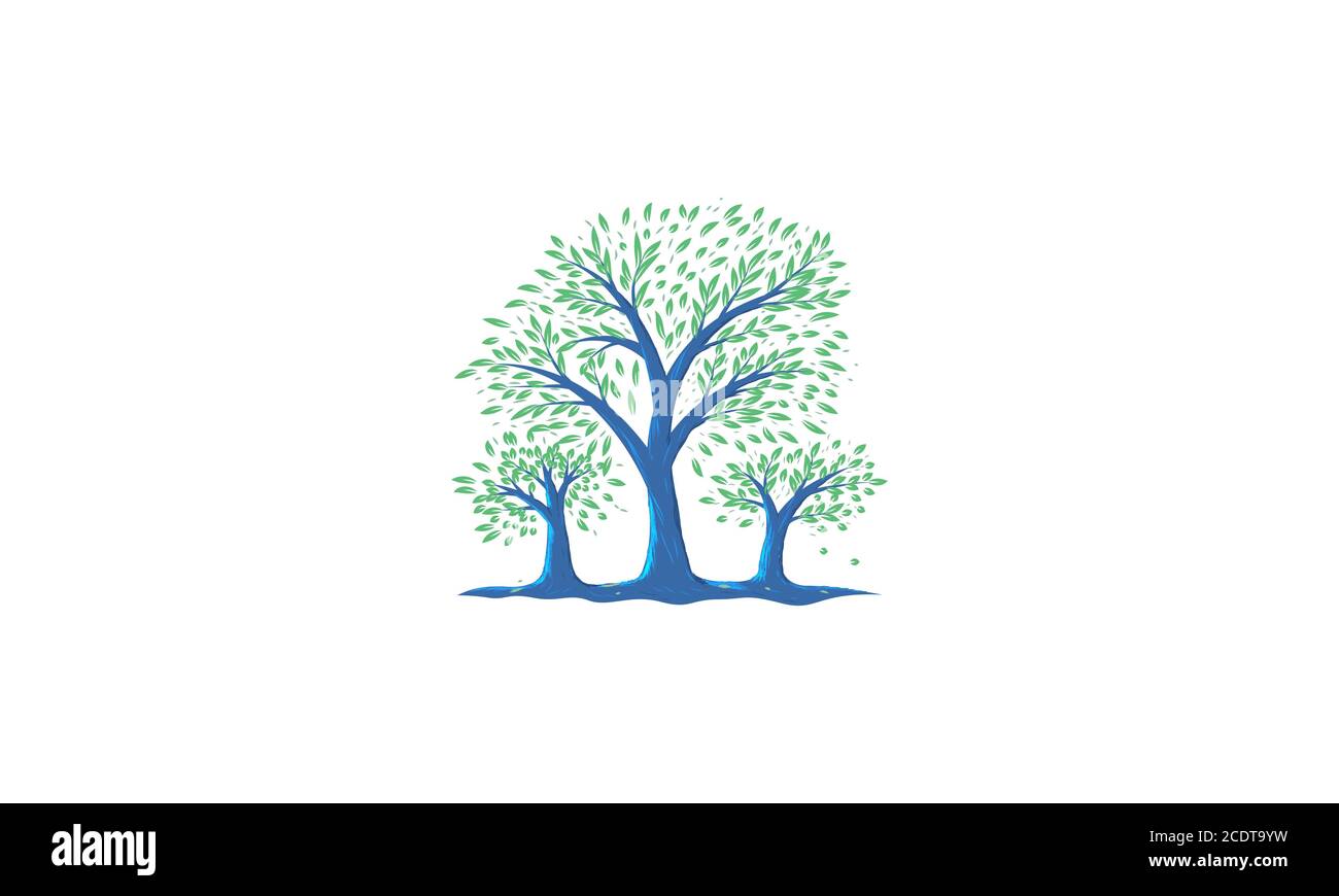 Three tree modern illustration for family or group or community logo ...
