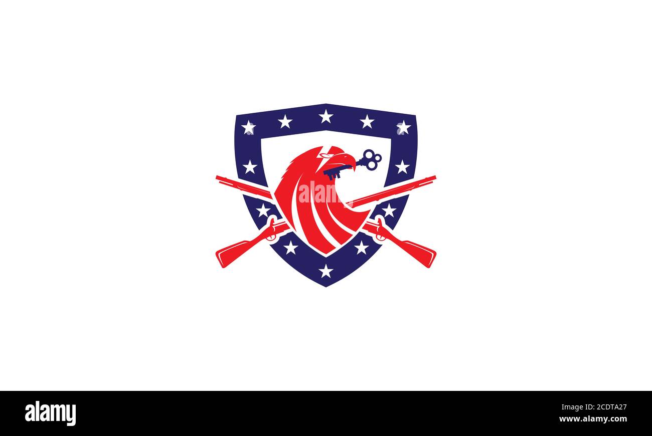 Eagle head with shield and gun star logo design Stock Vector Image ...