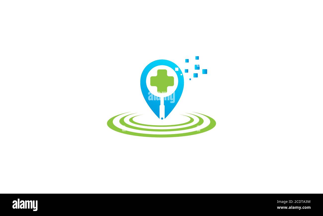 health care or hospital or medical search location point logo design ...