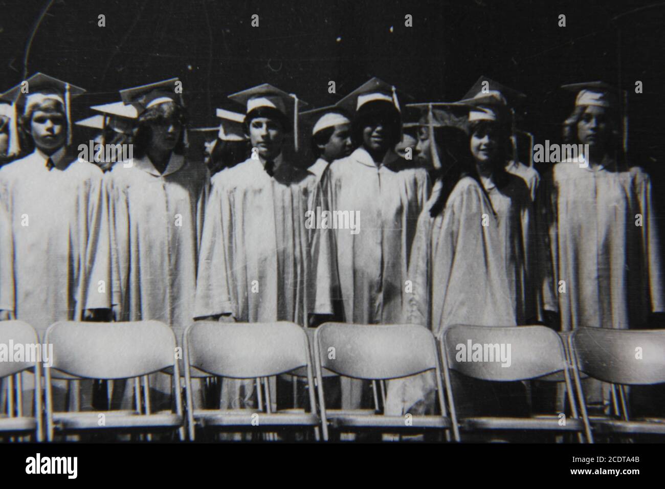 Fine 1970s vintage black and white photography of a commencement ...