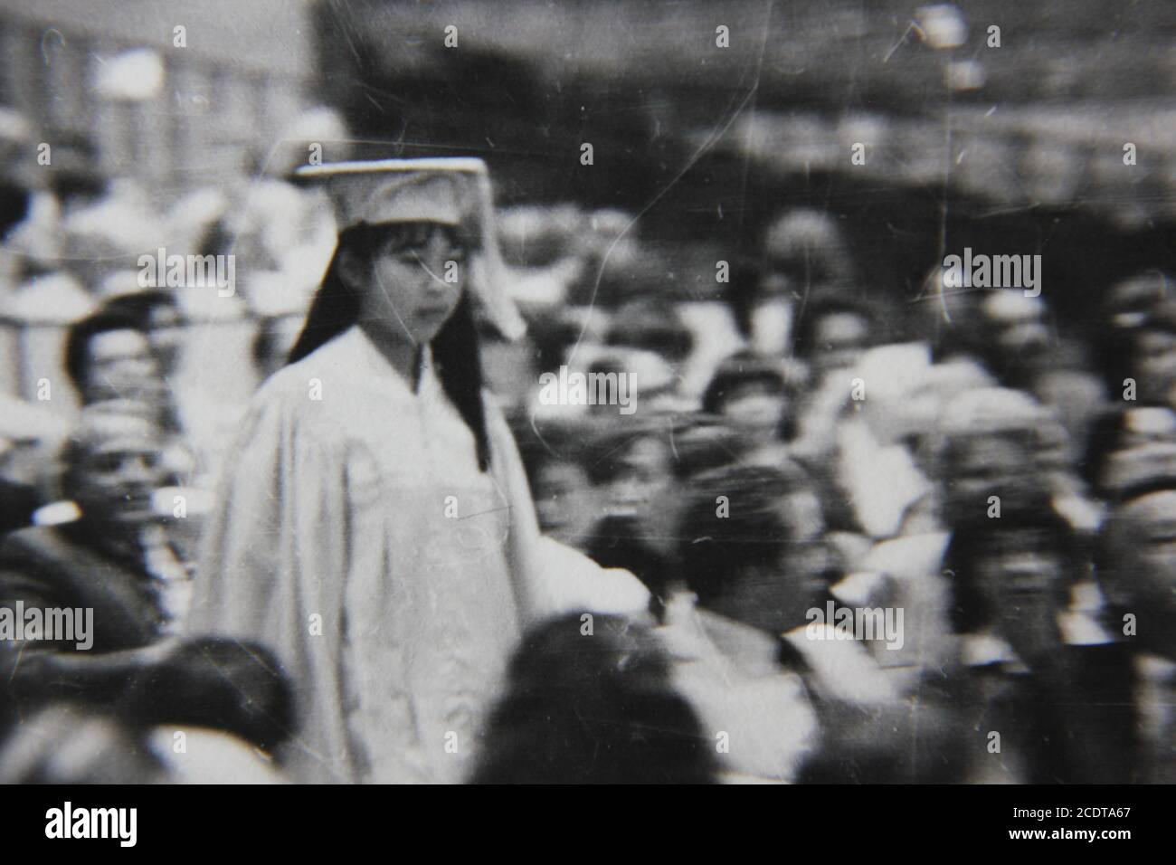 Fine 1970s vintage black and white photography of a commencement ...