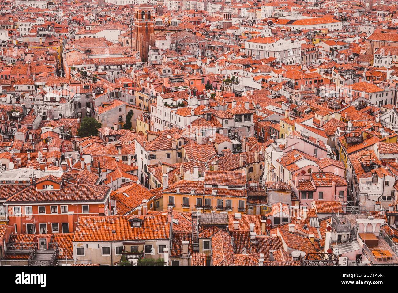 Aerial view of the red tiled roofs of the city of Venice in Italy Stock ...