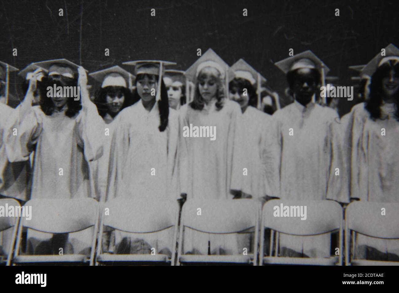 Fine 1970s vintage black and white photography of a commencement ...