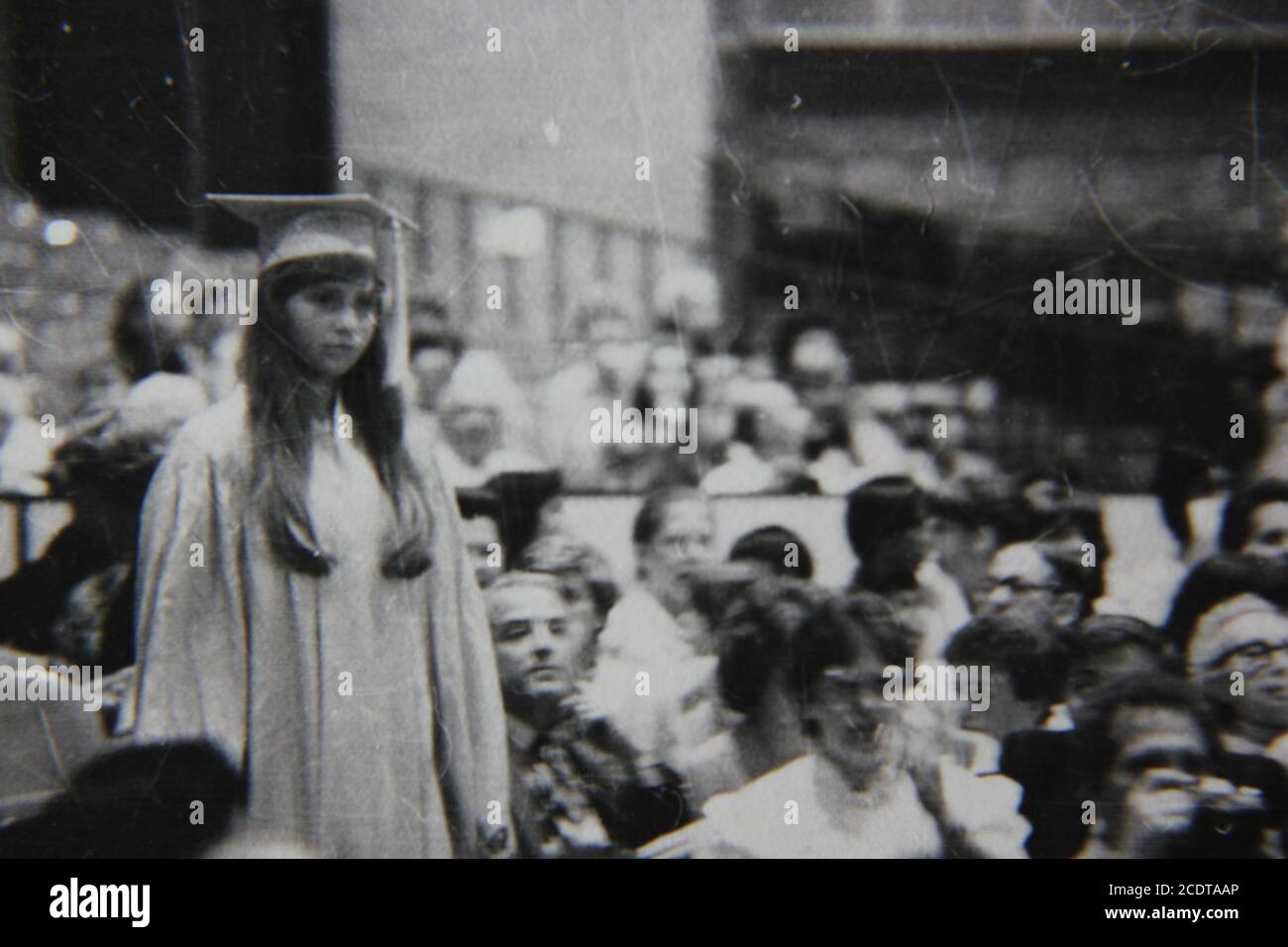 Fine 1970s vintage black and white photography of a commencement ...