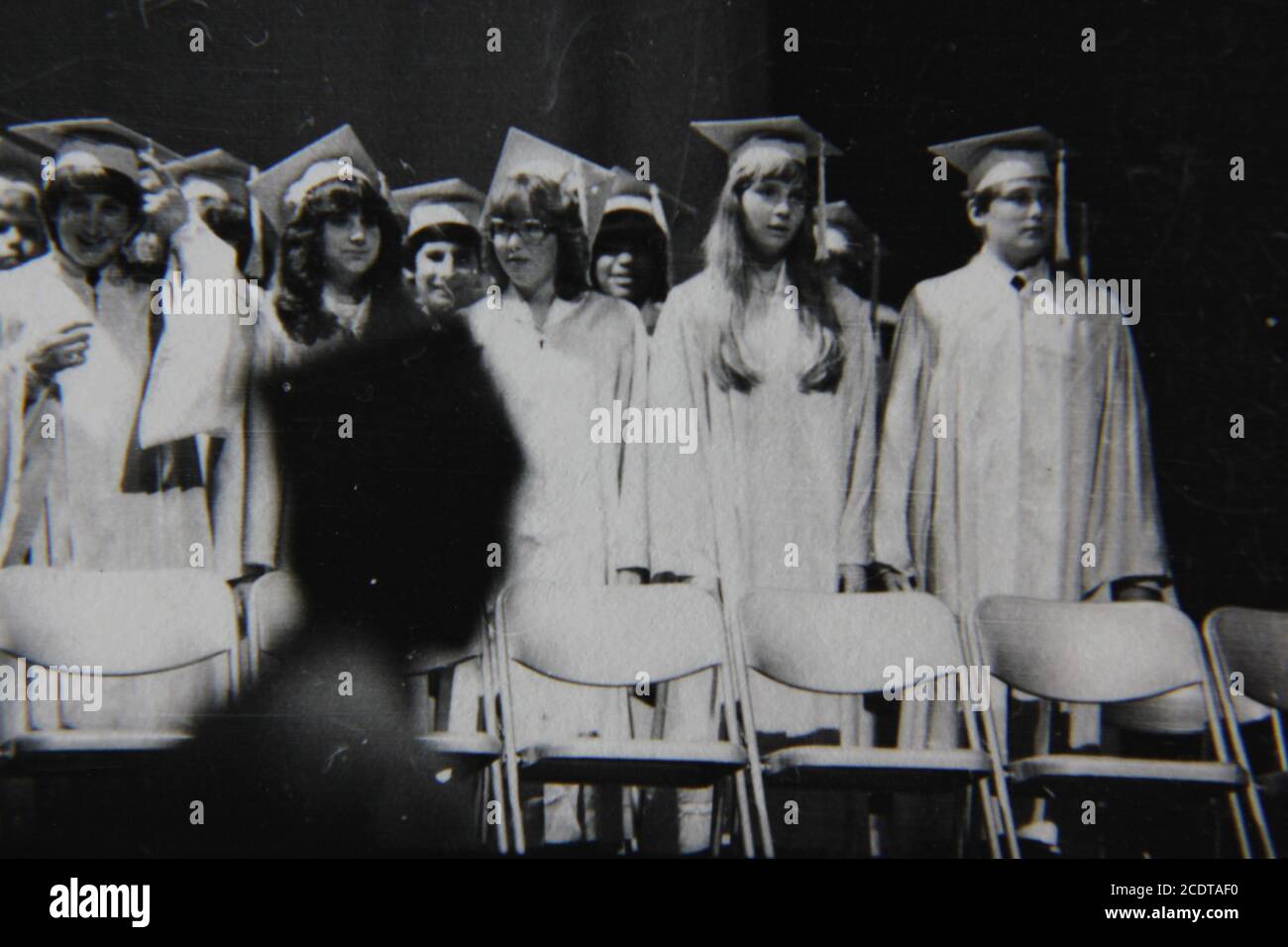 Fine 1970s vintage black and white photography of a commencement ...