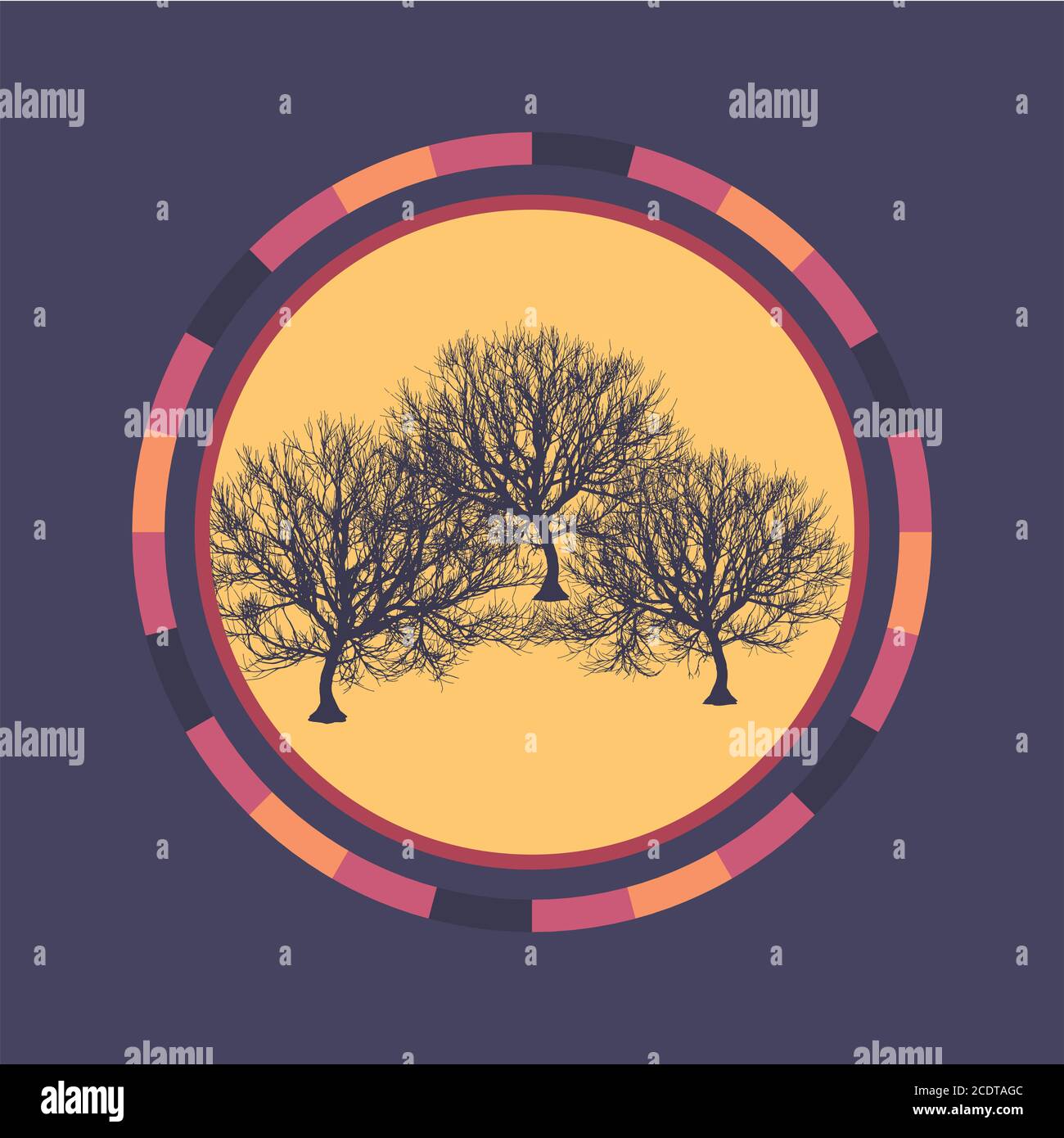 Technology colorful round background with tree. Abstract digital ...