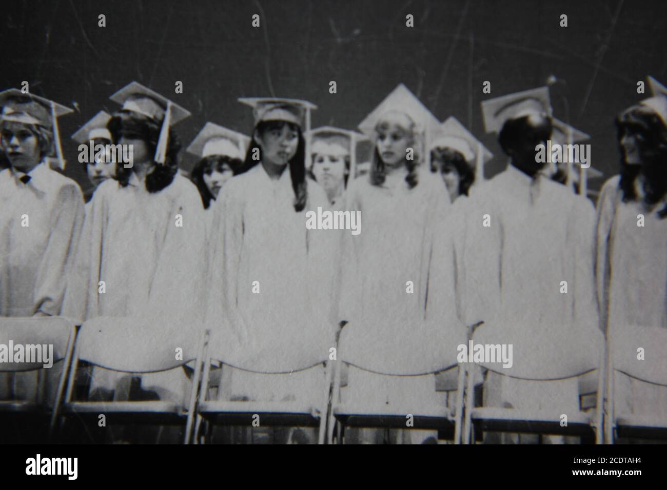 Fine 1970s vintage black and white photography of a commencement ...