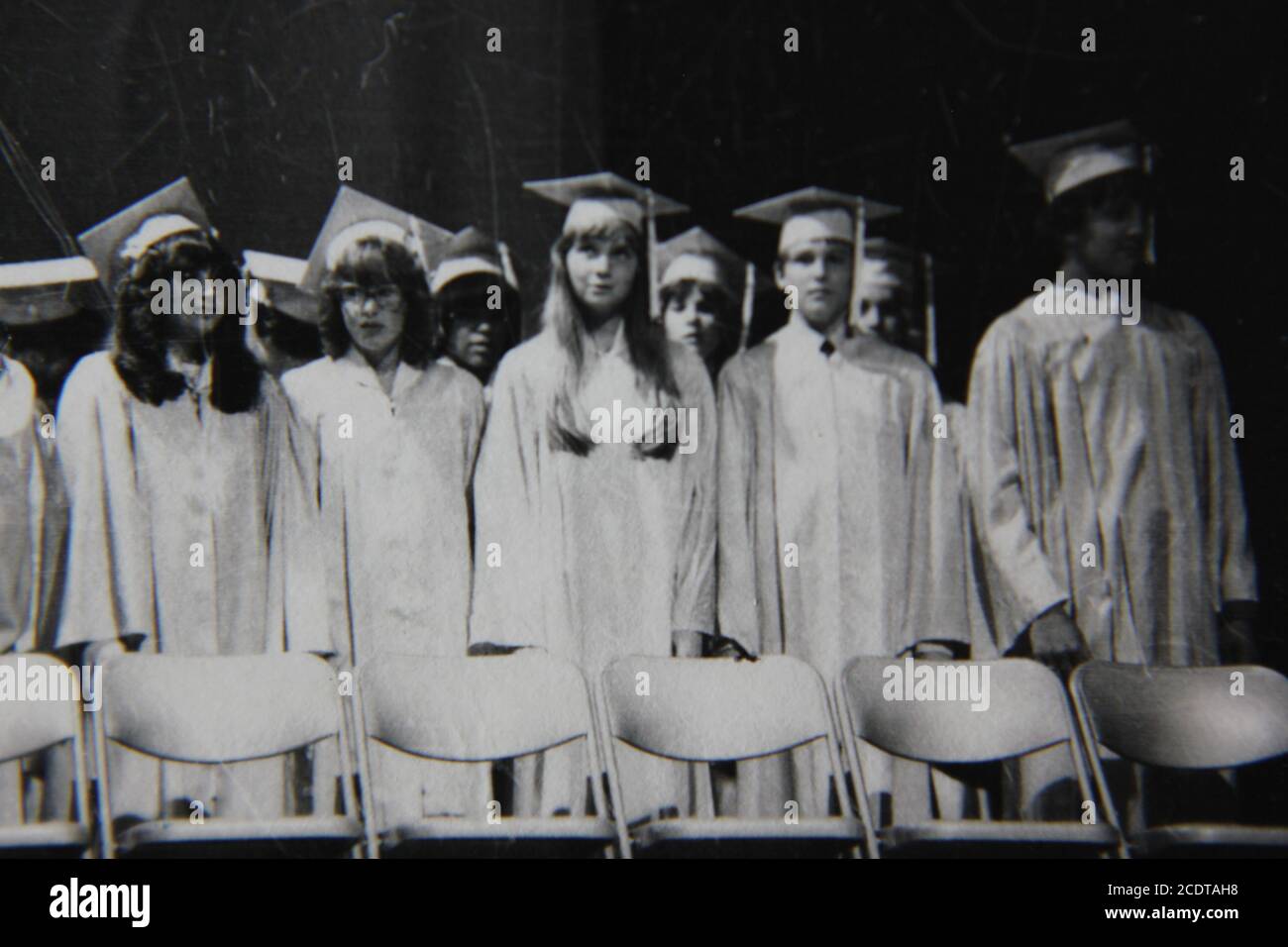 Fine 1970s vintage black and white photography of a commencement ...