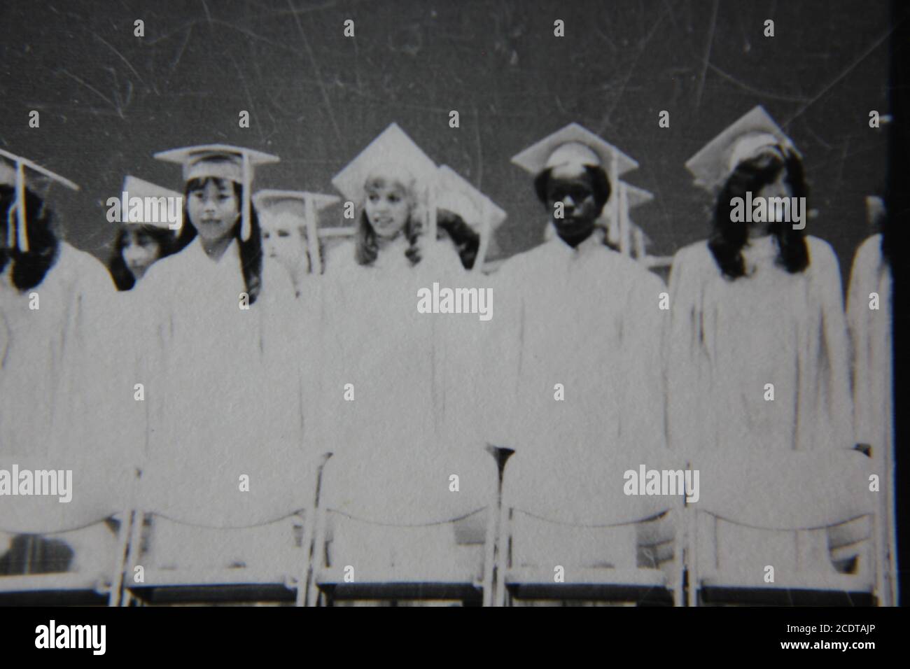 Fine 1970s vintage black and white photography of a commencement ...