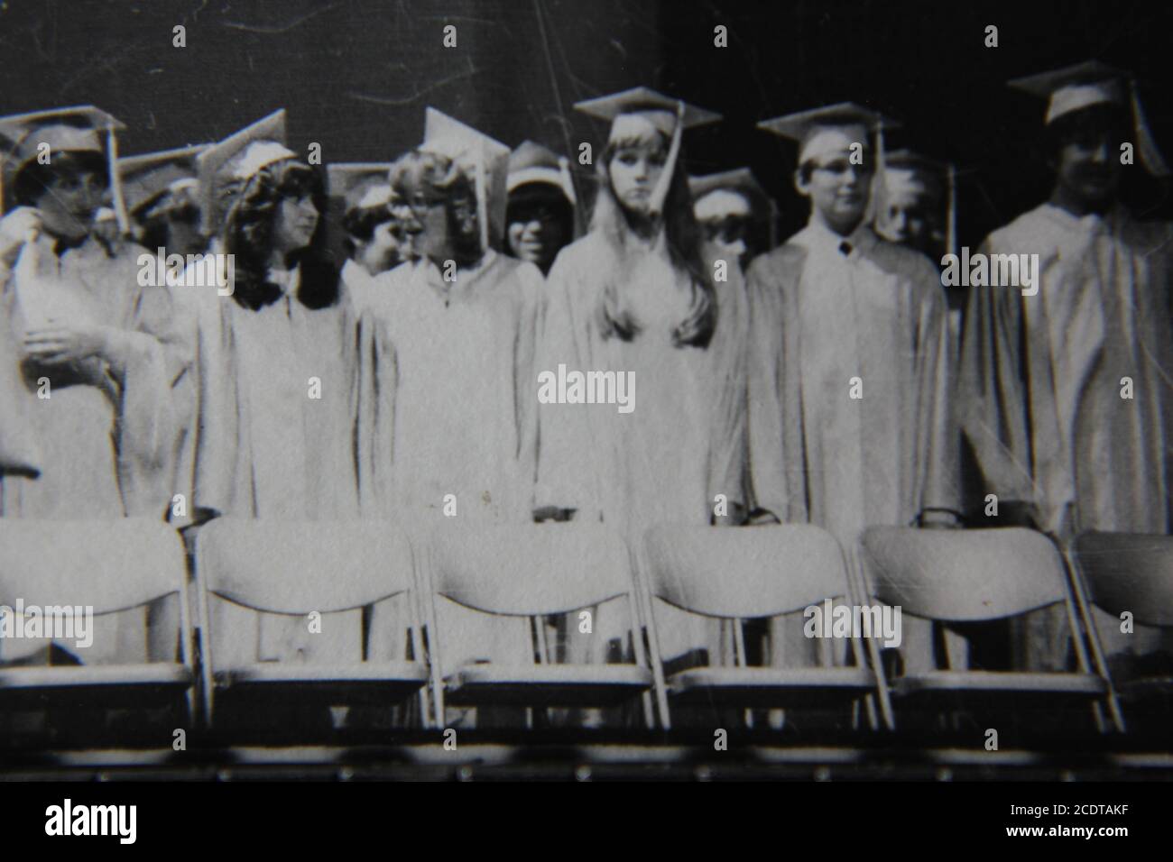 Fine 1970s vintage black and white photography of a commencement ...