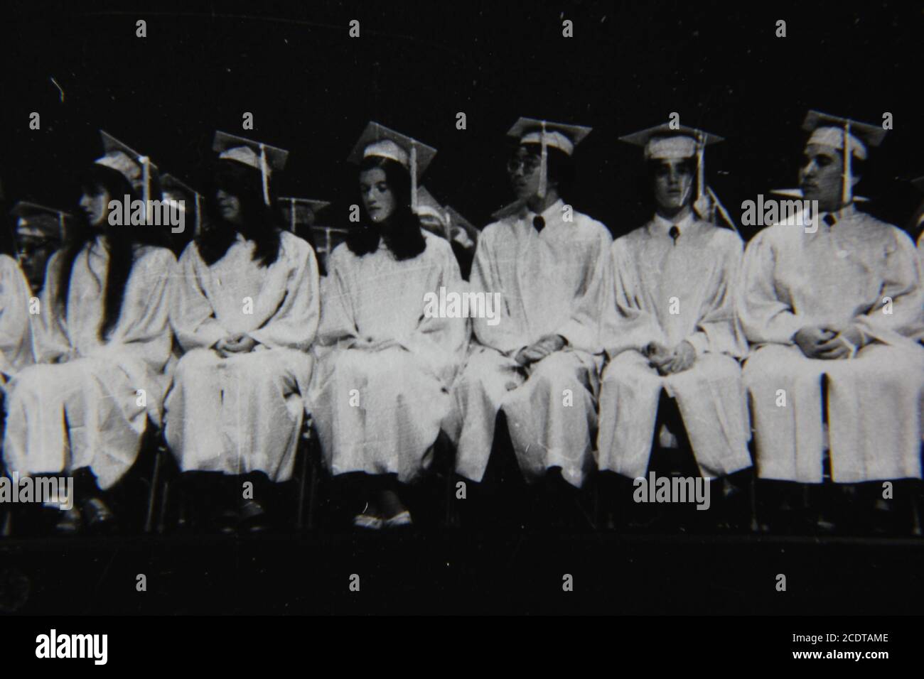 Fine 1970s vintage black and white photography of a commencement ...