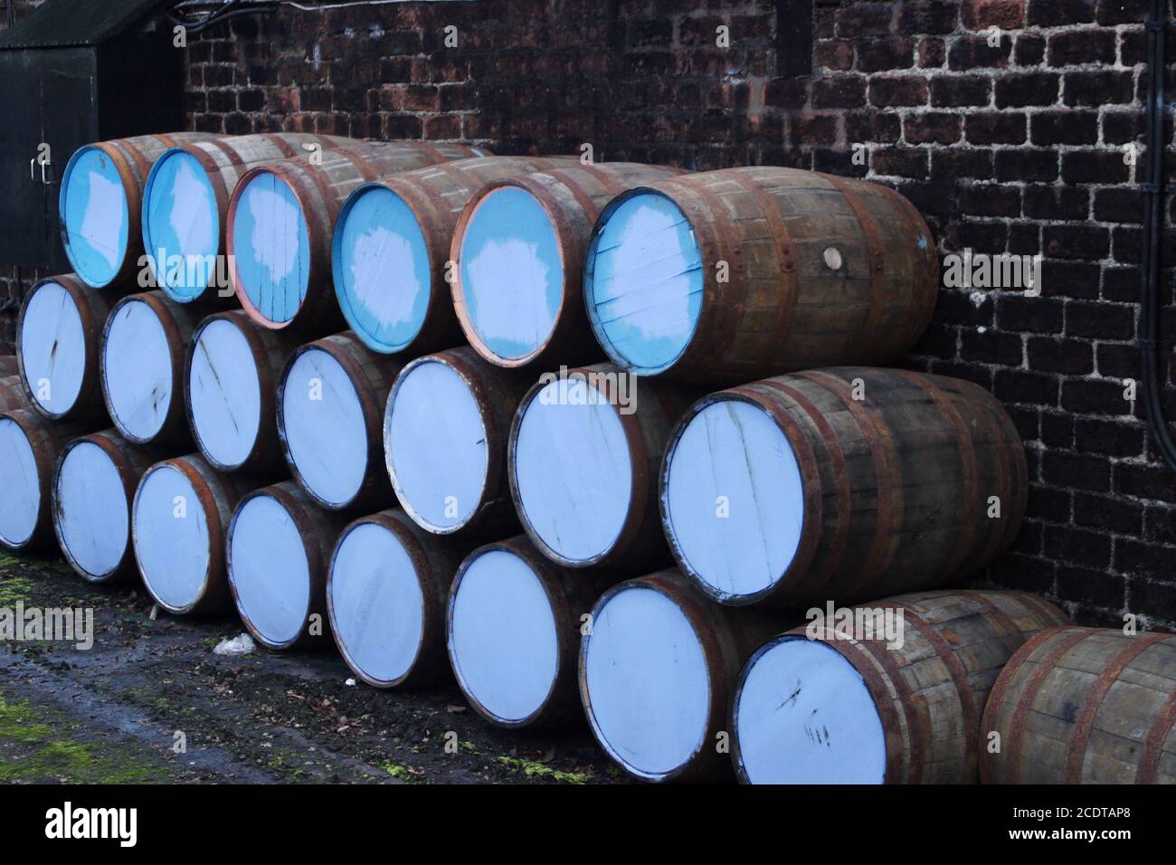 Whiskey barrel outside the distillery Stock Photo - Alamy