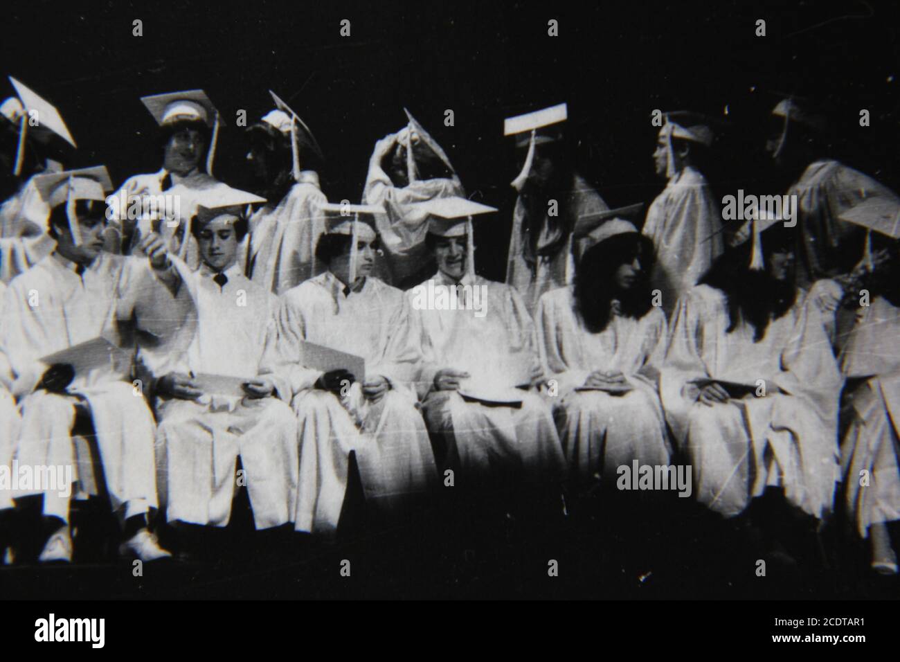 Fine 1970s vintage black and white photography of a commencement ...