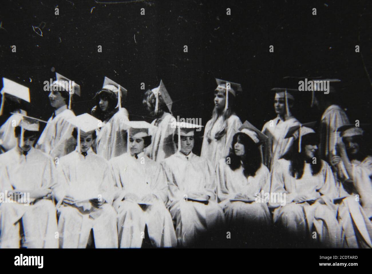 Fine 1970s vintage black and white photography of a commencement ...