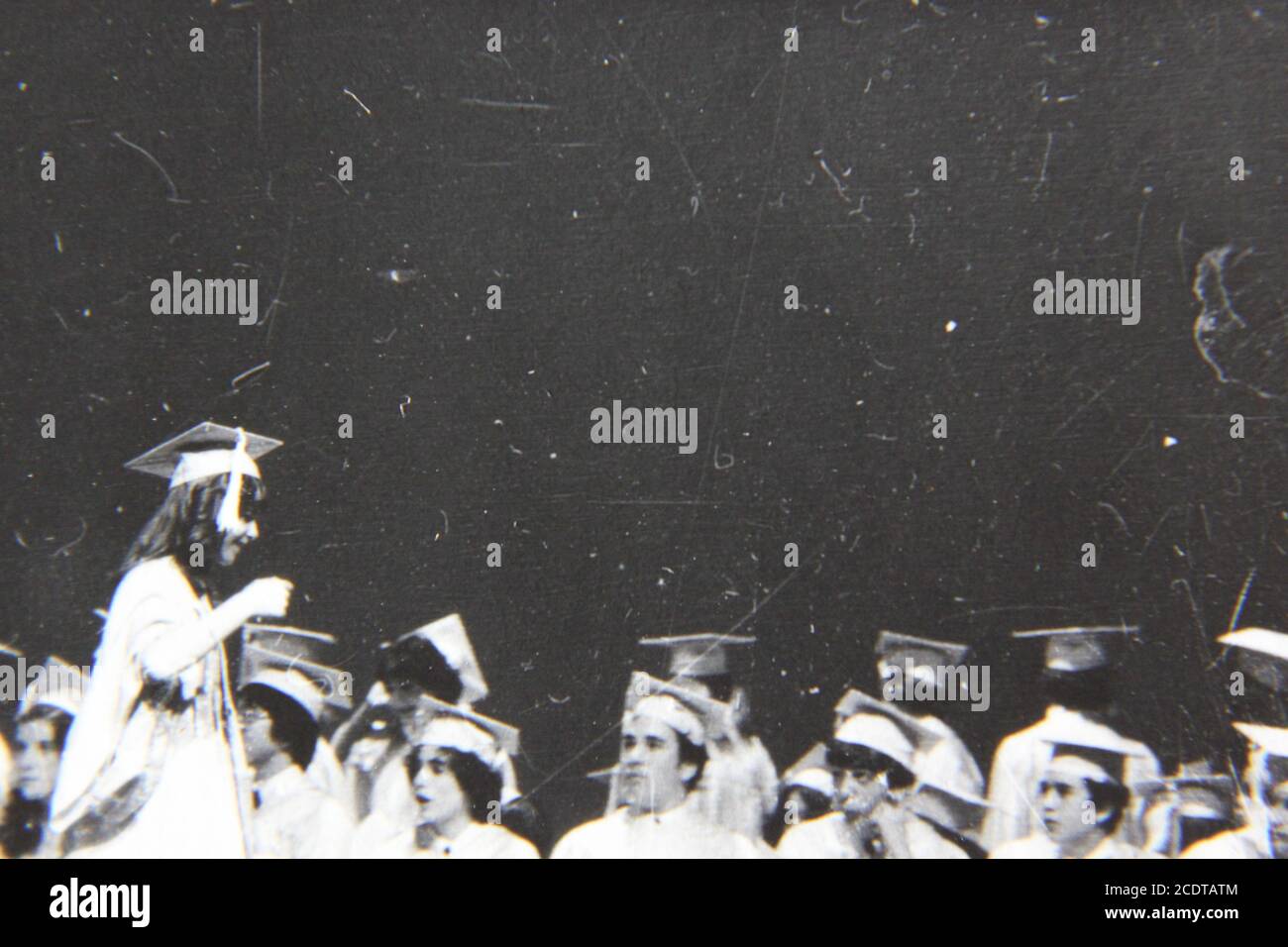 Fine 1970s vintage black and white photography of a commencement ...