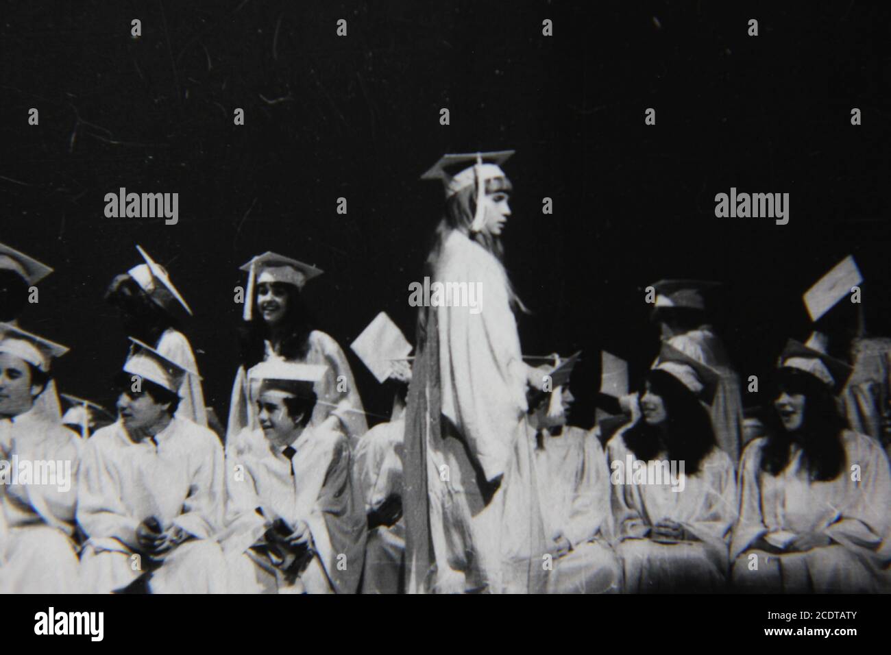 Fine 1970s vintage black and white photography of a commencement ...