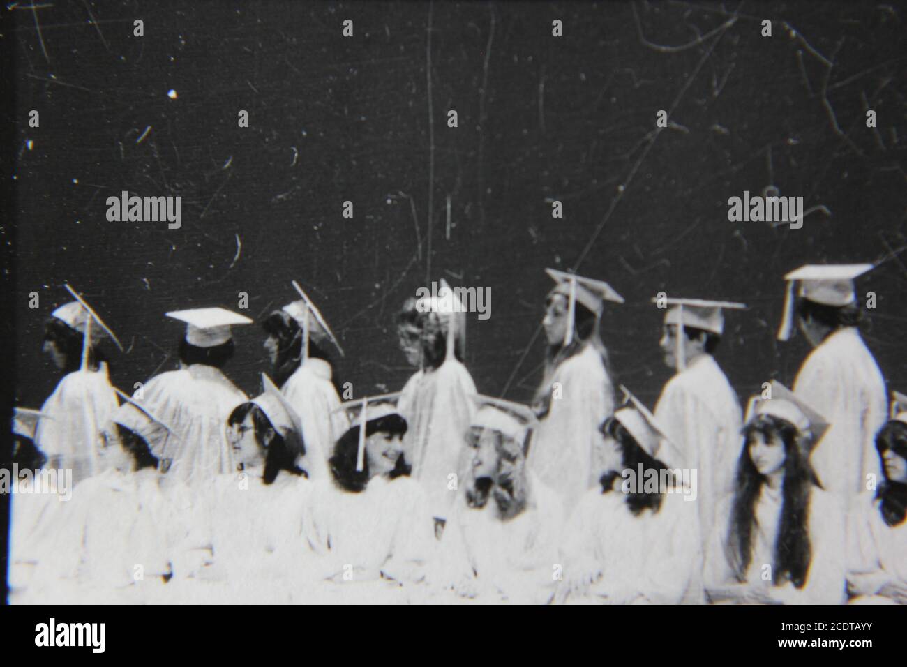 Fine 1970s vintage black and white photography of a commencement ...