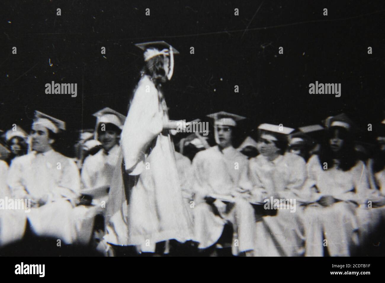 Fine 1970s vintage black and white photography of a commencement ...