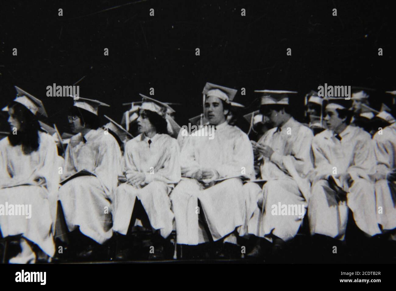 Fine 1970s vintage black and white photography of a commencement ...