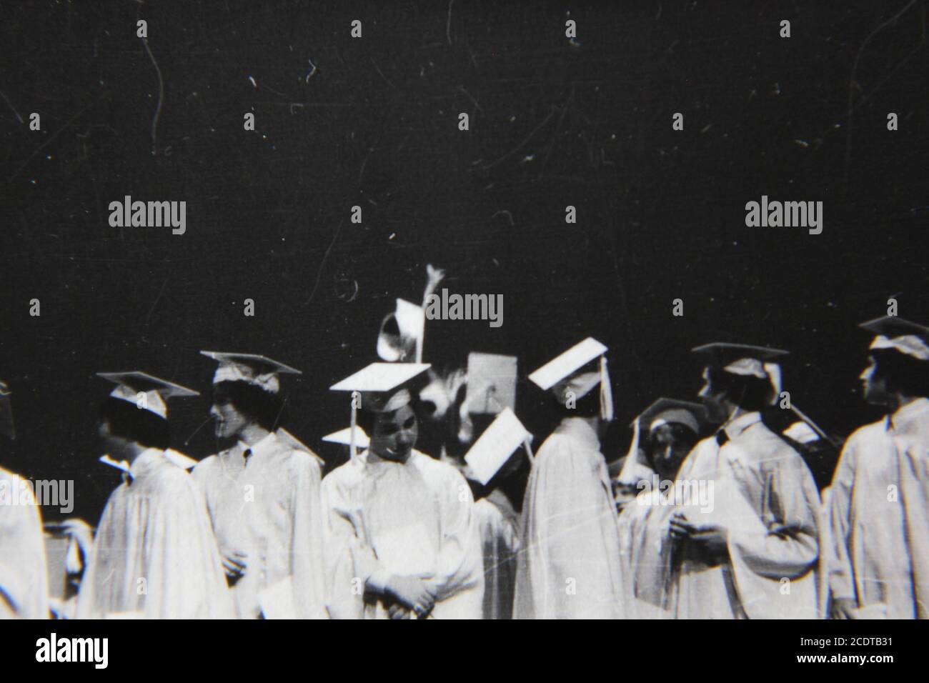 Fine 1970s vintage black and white photography of a commencement ...