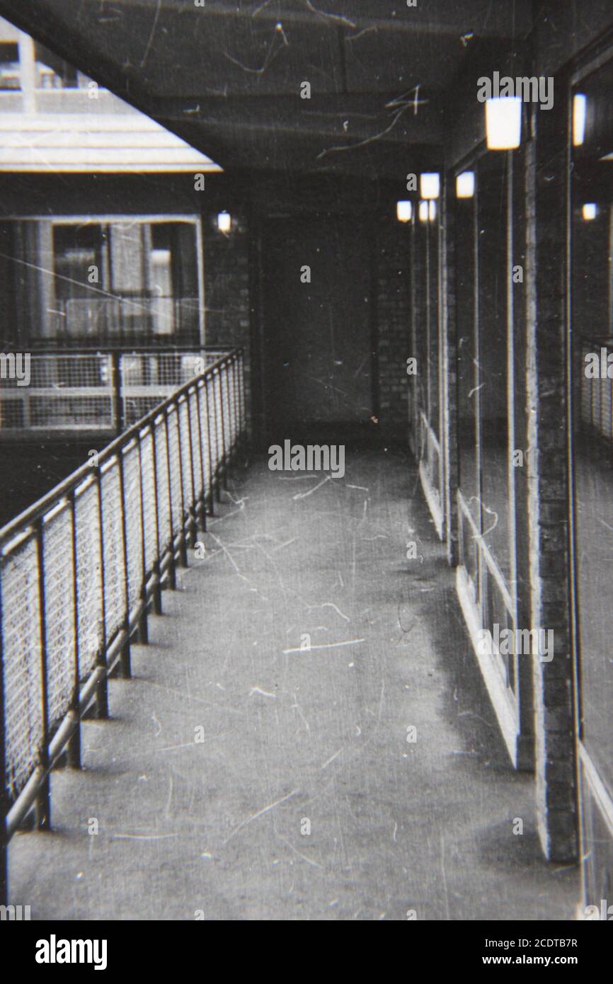 Fine 1970s vintage black and white photography of an outdoor walkway ...