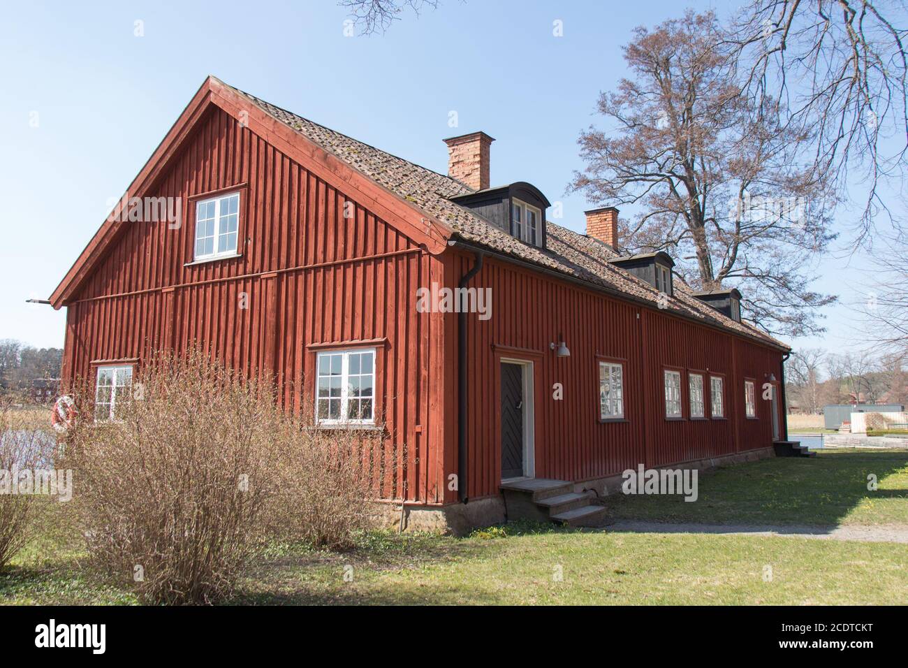 Mariefred, Sweden - April 20 2019: the exterior view of typical old ...