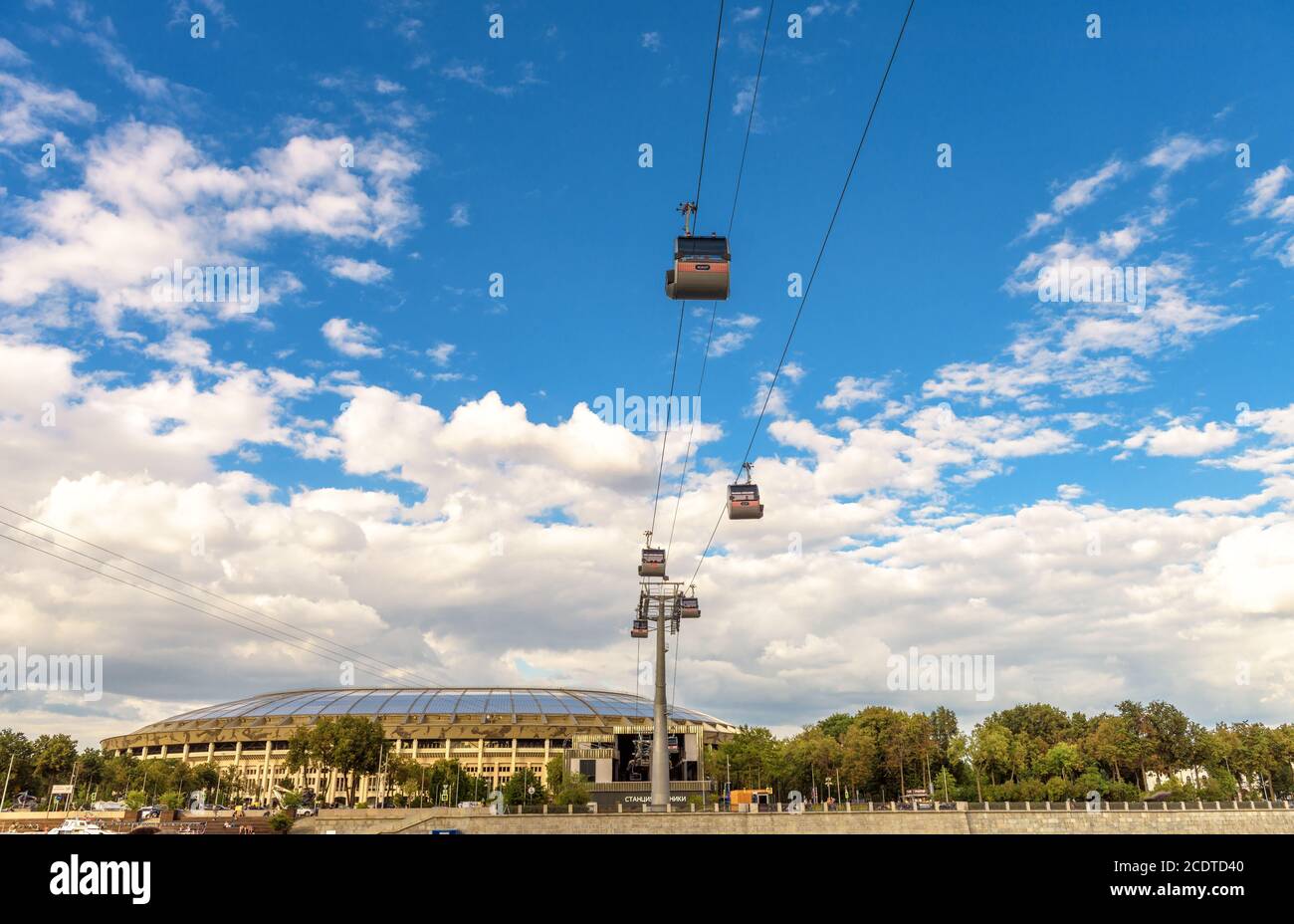 Moscow - Aug 21, 2020: Modern cable car near Luzhniki Stadium in Moscow ...