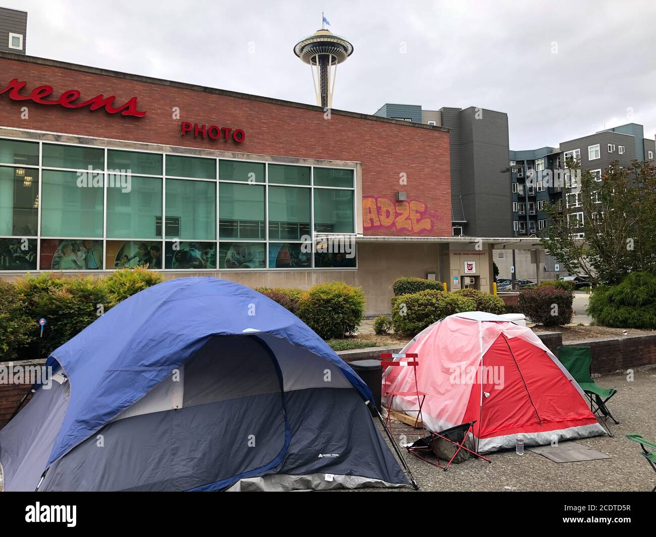 Seattle, USA – Aug 29, 2020: Tents in downtown Seattle by the space ...