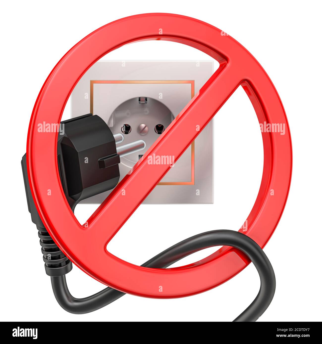 Forbidden sign with power plug and electrical socket. 3D rendering ...