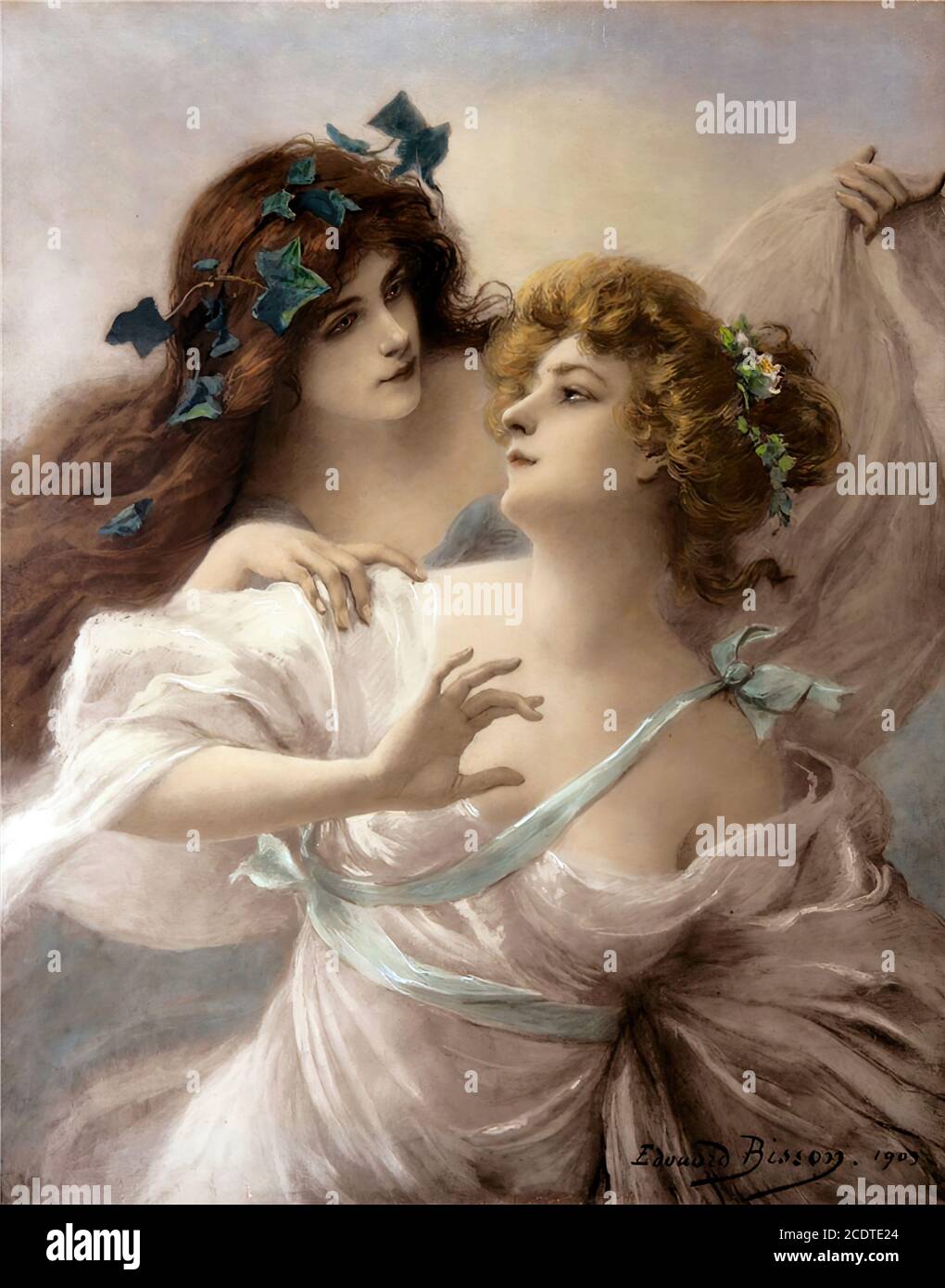 Bisson Edouard - Two Maidens - French School - 19th Century Stock Photo ...