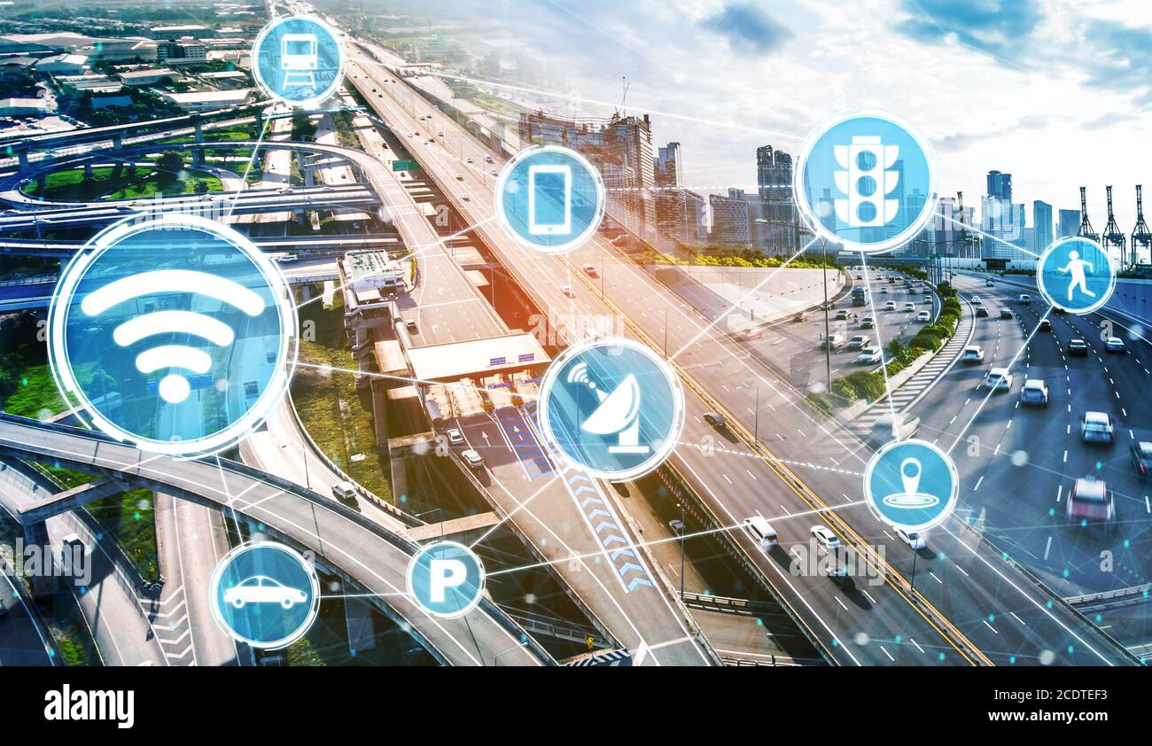 Smart transport technology concept for future car traffic on road Stock ...