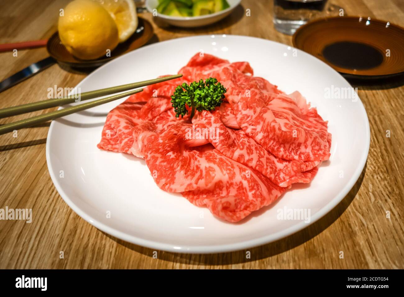 Kobe wagyu beef slices Stock Photo - Alamy