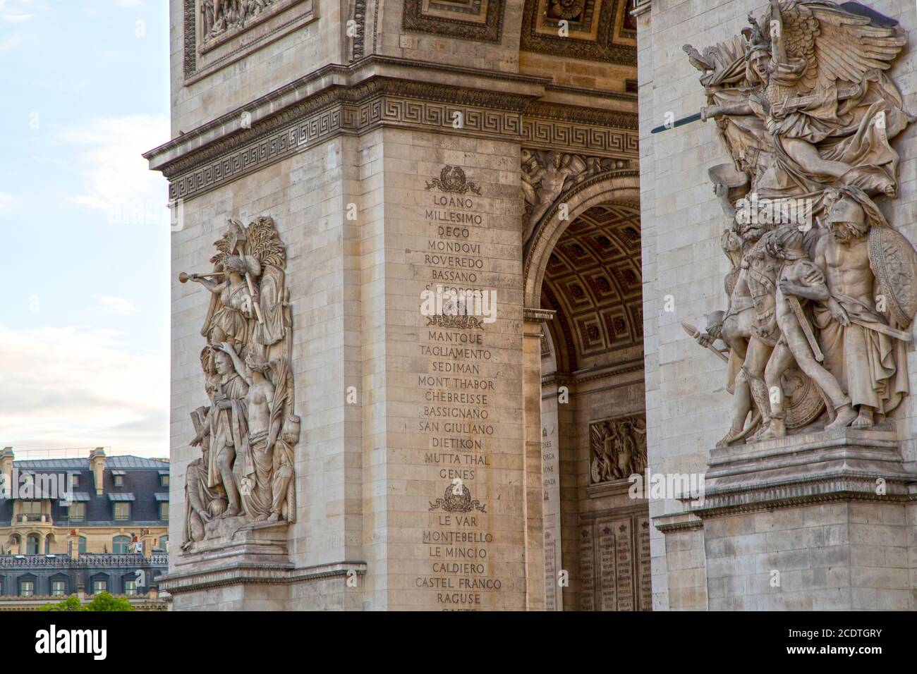 Details of sculptures and inscriptions of the Arc de Triomphe ...