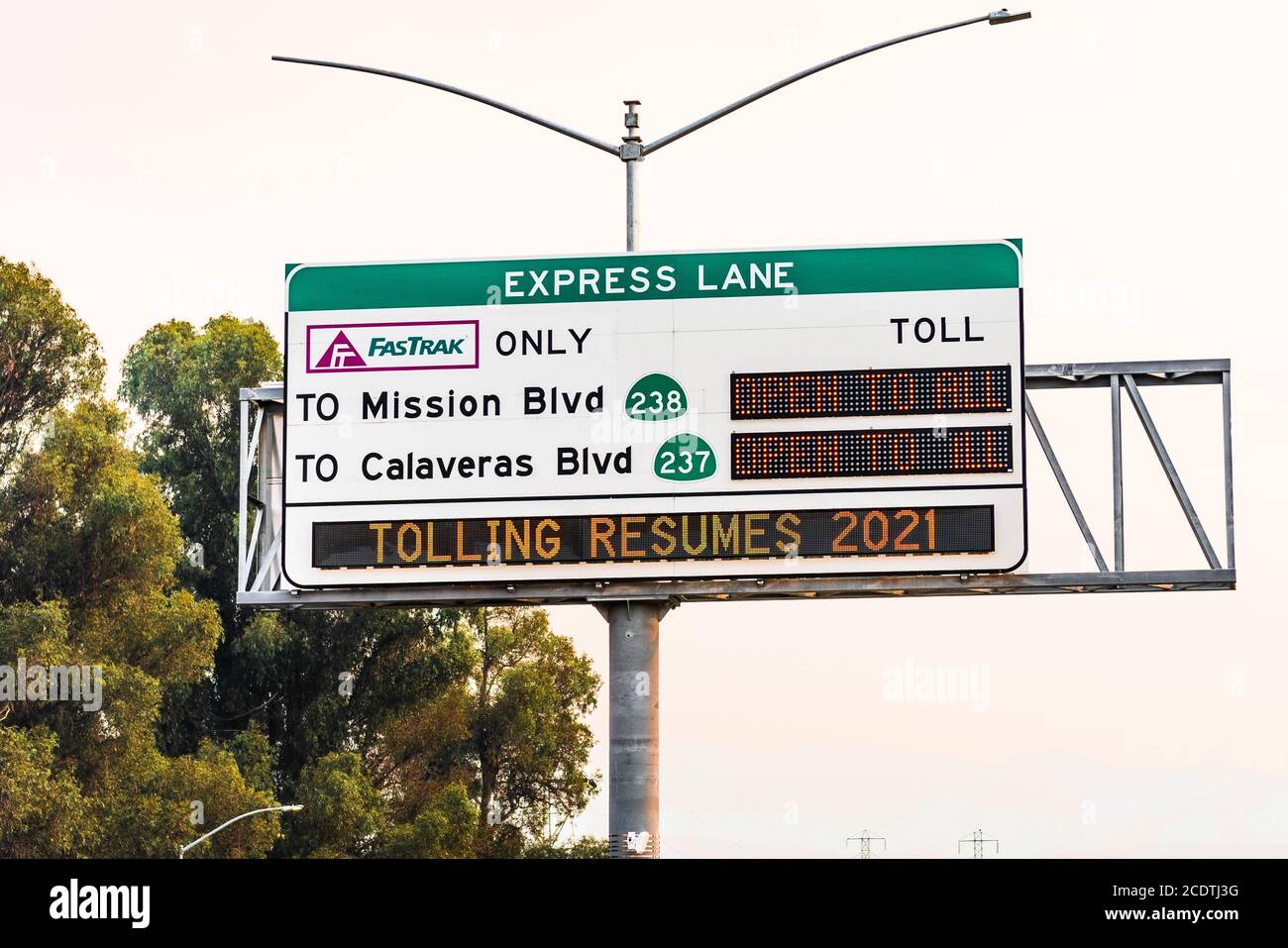 Aug 22, 2020 Fremont / CA / USA - Freeway express Lane sign, indicating ...