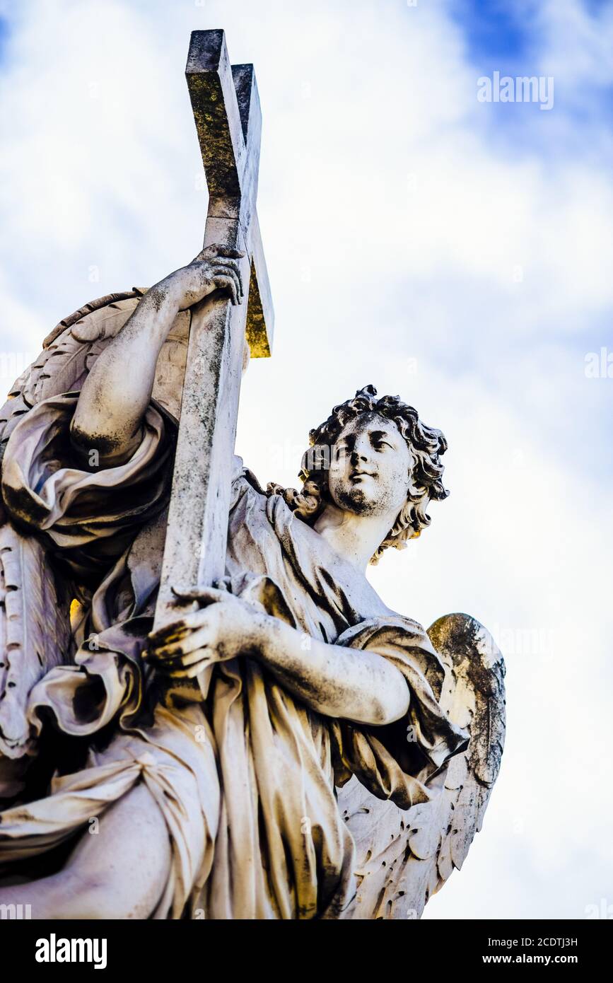 Italy, Rome, Castel Sant'Angelo, statue of Angelo with the cross Stock ...