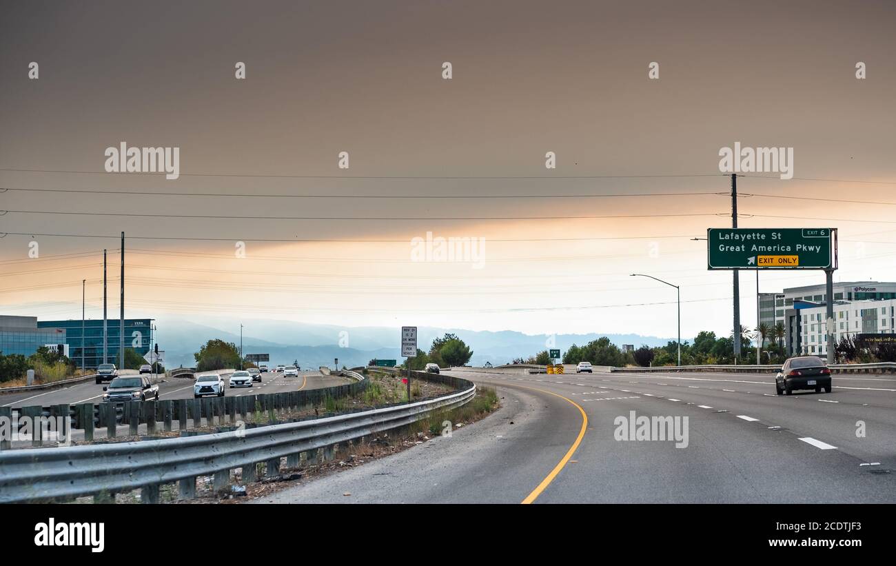 Aug 22, 2020 San Jose / CA / USA - Smoke cloud created by the LNU, CZU ...